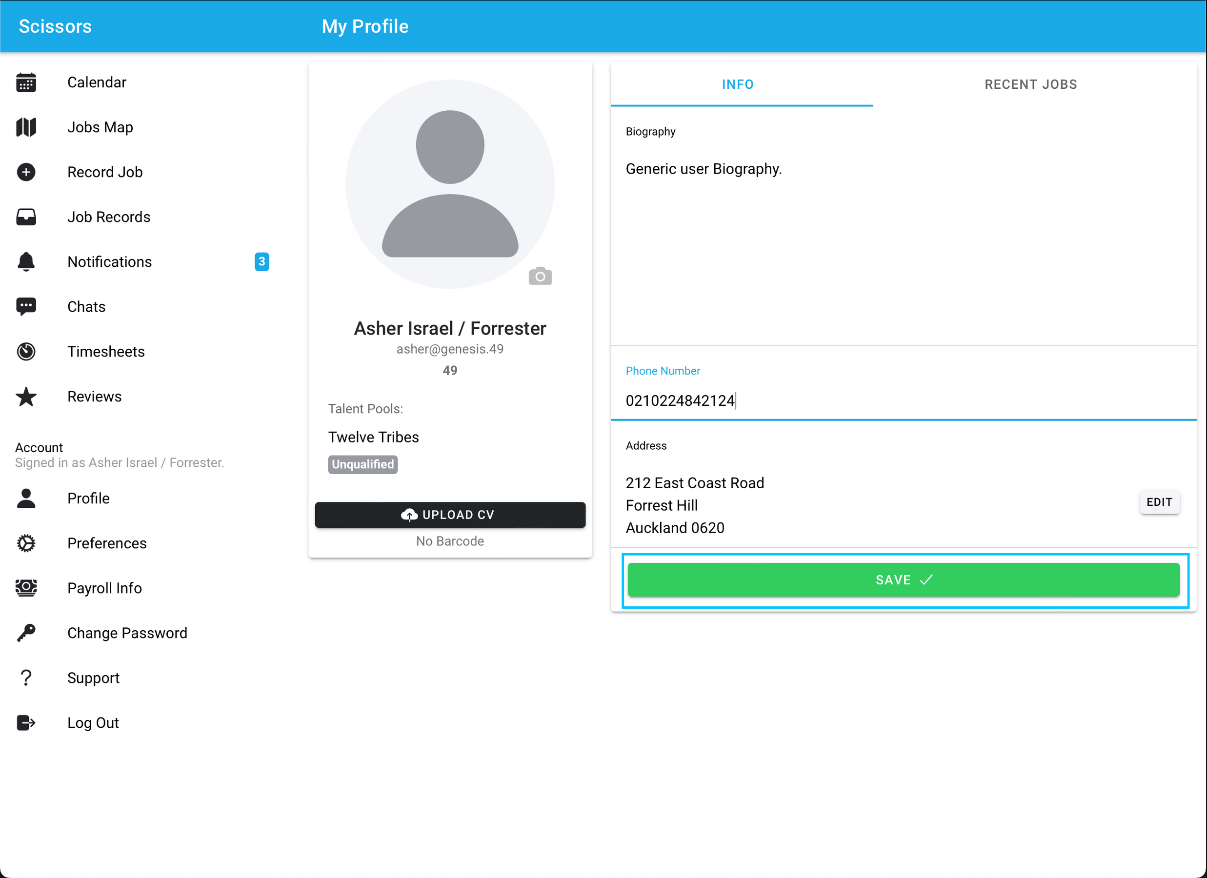 Updating your profile information on Scissors App
